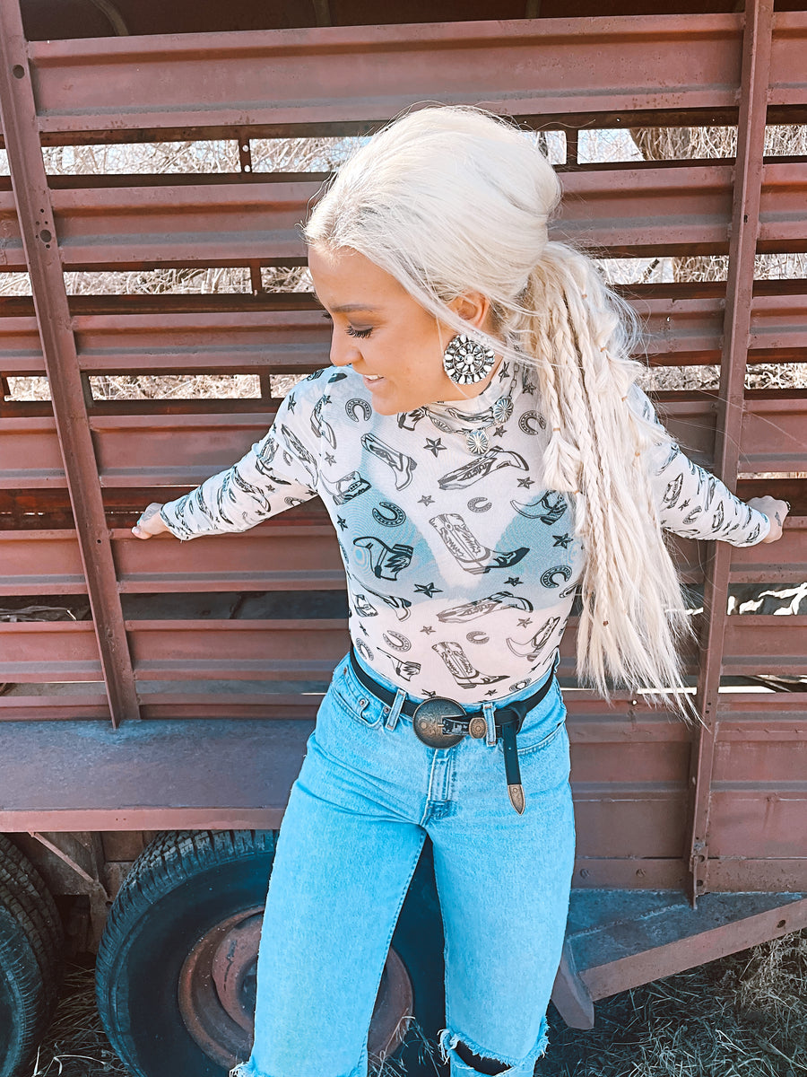 The Boot Scoot Bodysuit (Black & White) – The Buckskin Babes