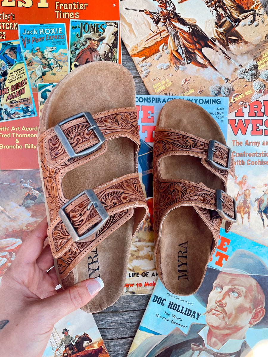 Cowboy Poetry Sandals – The Buckskin Babes