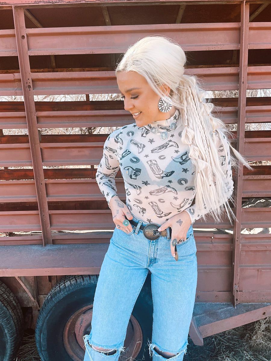 The Boot Scoot Bodysuit (Black & White) – The Buckskin Babes